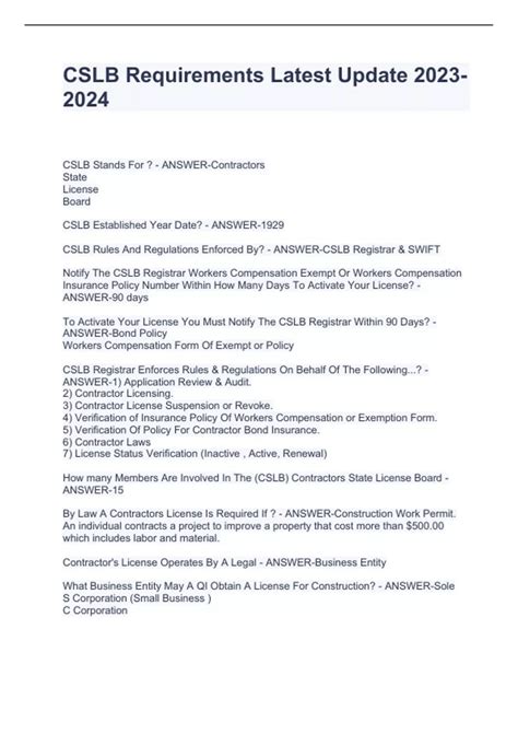 Cslb Requirements Latest Update Cslb B License Stuvia Us