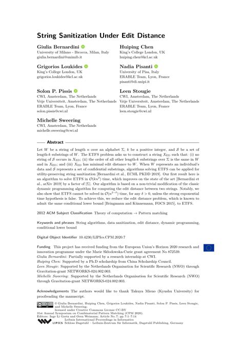 Pdf String Sanitization Under Edit Distance