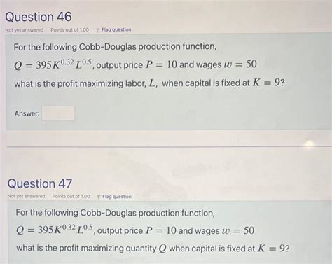 Solved For The Following Cobb Douglas Production Function