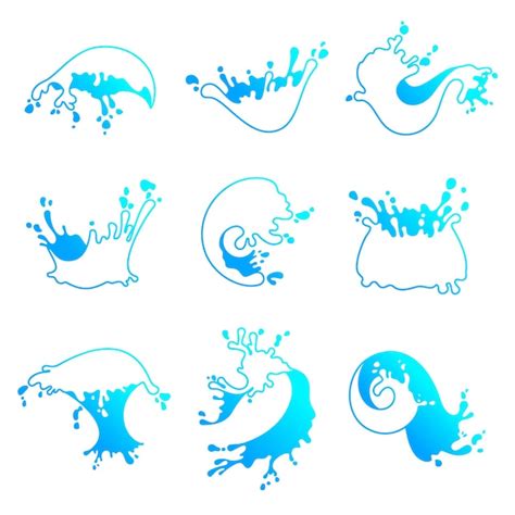 반사와 튀는 파도와 물 아이콘을 설정 프리미엄 벡터