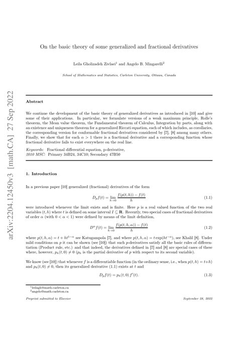 Pdf On The Basic Theory Of Some Generalized And Fractional Derivatives