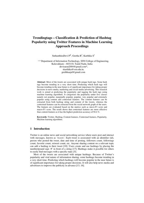 Pdf Trendingtags—classification And Prediction Of Hashtag Popularity