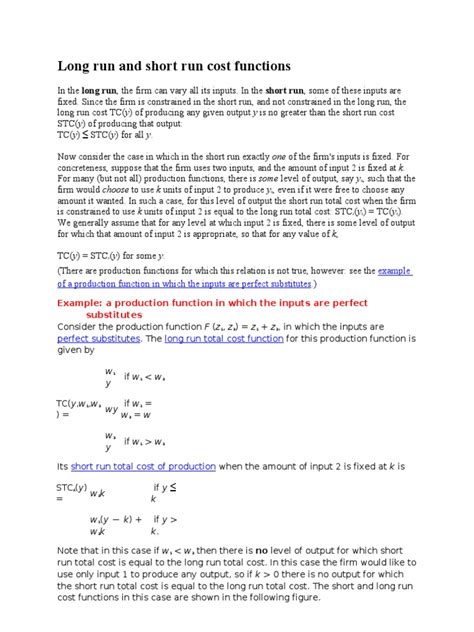 Long Run and Short Run Cost Functions: Example of A Production Function in Which The Inputs Are ...