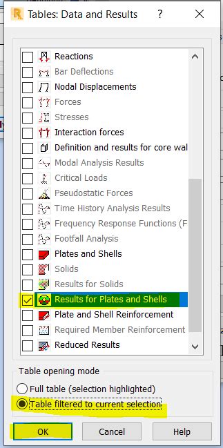 How To Display Results Only For Selected Object Elements In Robot