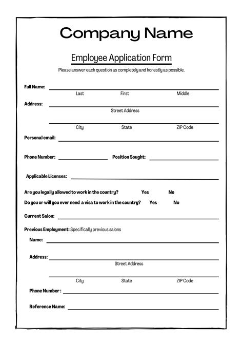 Job Application Form Etsy