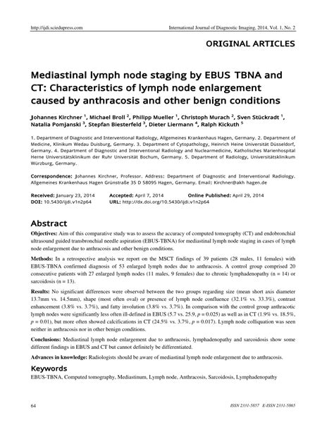 Pdf Mediastinal Lymph Node Staging By Ebus Tbna And Ct Characteristics Of Lymph Node