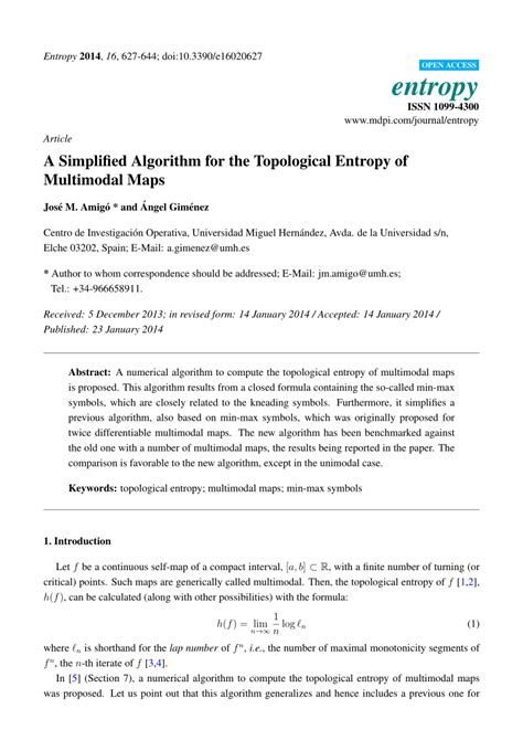Pdf A Simplified Algorithm For The Topological Entropy Of Multimodal Maps