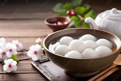 Tangyuan A Traditional Chinese Dessert Glutinous Rice Balls Served In A Hot Broth Or Syrup In