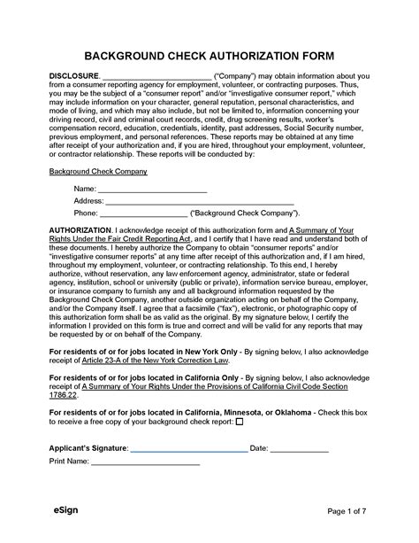 Free Background Check Authorization Consent Form Pdf