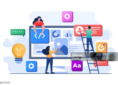웹 사이트 구축 개발자 사용자 인터페이스 전면 컴퓨터 웹 디자인 Ui Ux 소프트웨어 개발 웹 디자인 응용 프로그램 디자인 코딩 웹 개발 랜딩 페이지 평면 그림 Brand