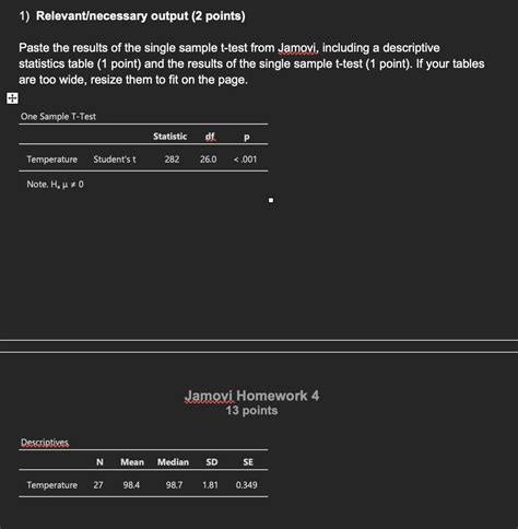 Solved Paste The Results Of The Single Sample T Test From