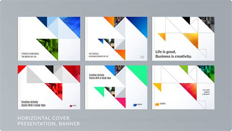 그림자와 다채로운 삼각형 사각형 디자인 프레 젠 테이 션 템플릿 현대 수평 배너의 추상적인 벡터 세트 0명에 대한 스톡 벡터