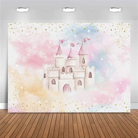 Colorful Pastel Rainbow Castle Backdrop Girls Princess Watercolor