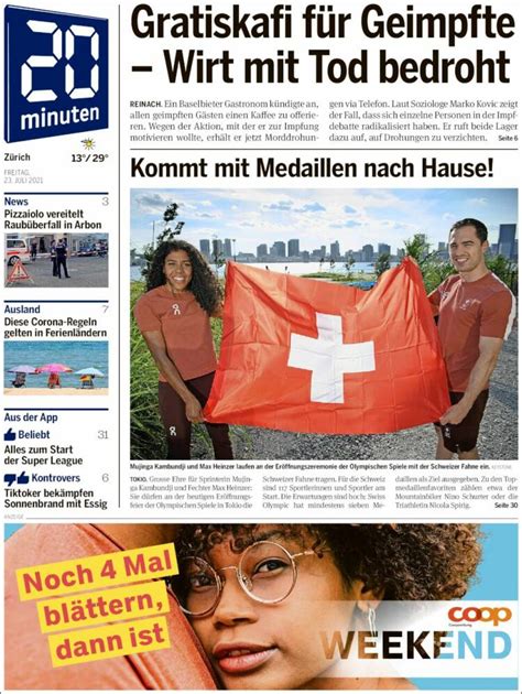 Journal 20minuten Zürich Suisse Les Unes Des Journaux De Suisse