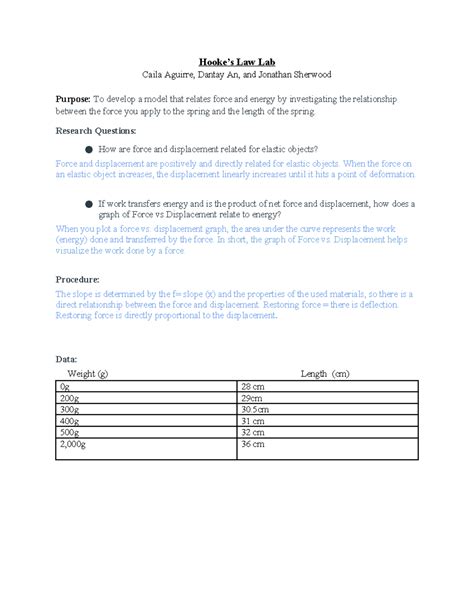 Hookes Law Lab Hookes Law Physics Lab Hookes Law Lab Caila