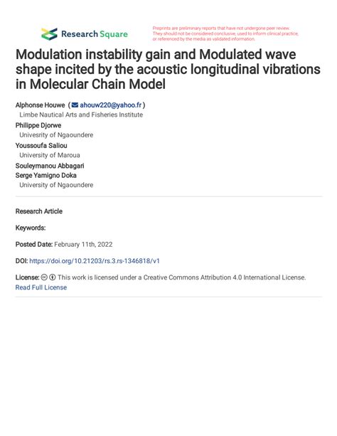 Pdf Modulation Instability Gain And Modulated Wave Shape Incited By