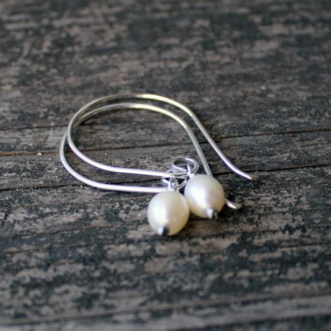 Freshwater Pearl Dangle Earrings Sterling Silver Hooks Rustic Style