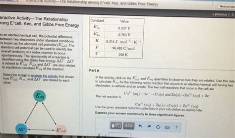 solved nong e cell keq and gibbs free among e cell keq