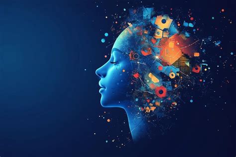 Digital Human Head With Glowing Neural Network Premium AI Generated Image