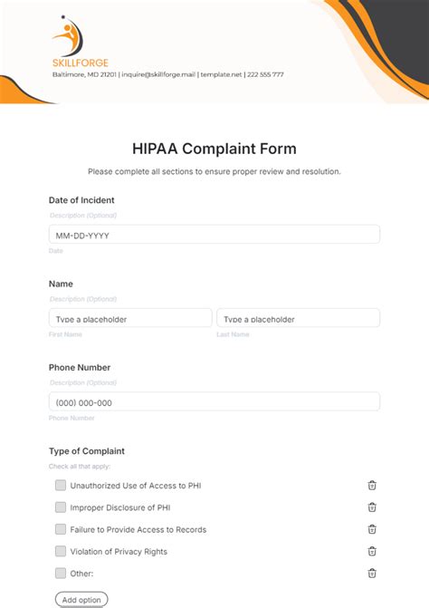 Free Hipaa Complaint Form Template To Edit Online