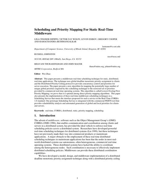 Pdf Scheduling And Priority Mapping For Static Real Time Middleware