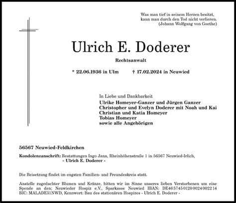 Traueranzeigen Von Ulrich Doderer Rz Trauer De