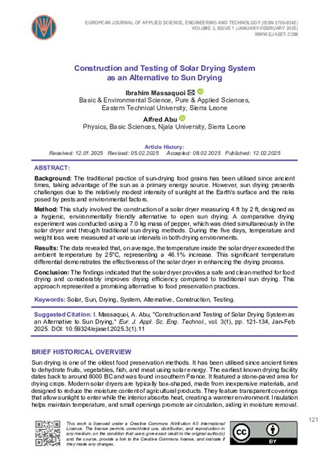 Pdf Construction And Testing Of Solar Drying System As An Alternative