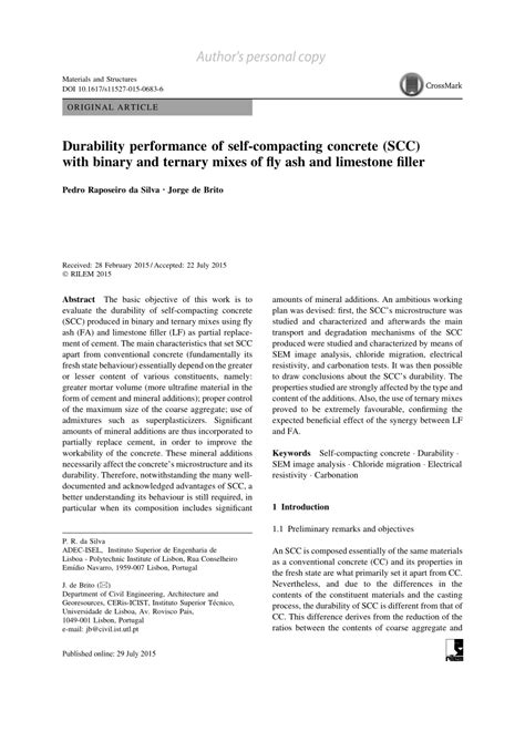 Pdf Durability Performance Of Self Compacting Concrete Scc With Binary And Ternary Mixes Of
