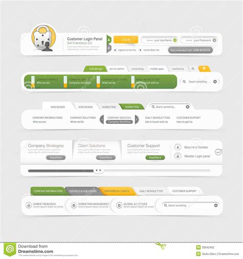 Website Template Design Menu Navigation Elements With Icons Set Inside Free Website Menu Design