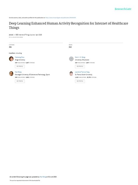 Deep Learning Enhanced Human Activity Recognition For Internet Of Healthcare Things Pdf Deep