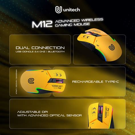 Jual Unitech Mouse Bluetooth Wireless Gaming Rechargeable M12 Dual