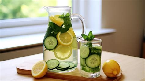 Premium Ai Image A Pitcher Of Water With Cucumbers And Cucumber Next To It