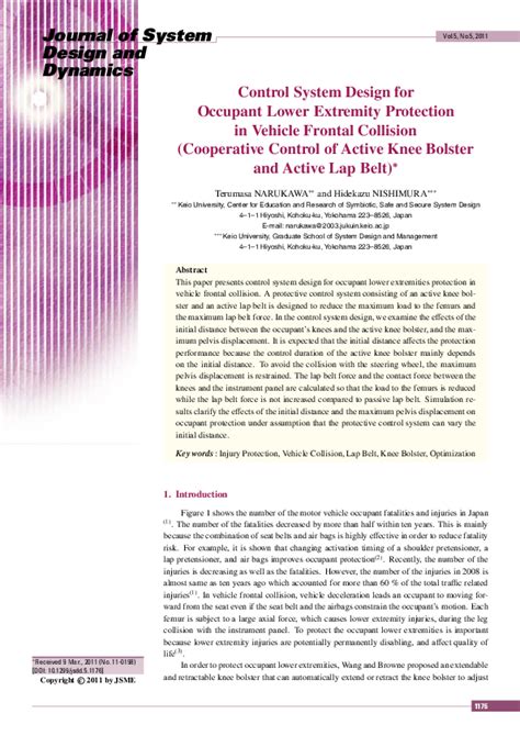 Pdf Control System Design For Occupant Lower Extremity Protection In Vehicle Frontal Collision