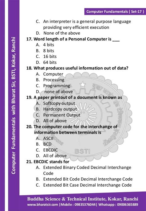 Bsti Bharatsir Computer Fundamentals Set 17 Pptx