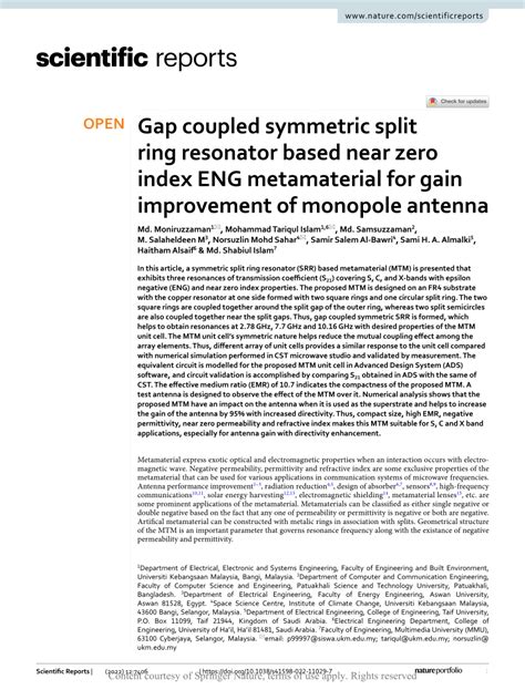 Pdf Gap Coupled Symmetric Split Ring Resonator Based Near Zero Index