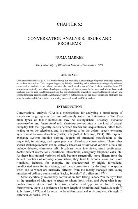 Pdf Conversation Analysis Issues And Problems