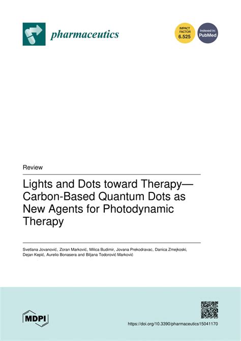 Pdf Lights And Dots Toward Therapy—carbon Based Quantum Dots As New