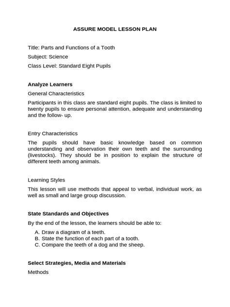 Assure Model Lesson Plan Pdf Teachers Lesson Plan