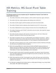 MS Excel Pivot Table Training ANS V2 Docx HR Metrics MS Excel Pivot Table Training The
