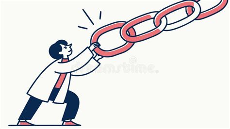 Man Holding A Giant Chain Link Strength And Connection Vector Illustration Vector Design