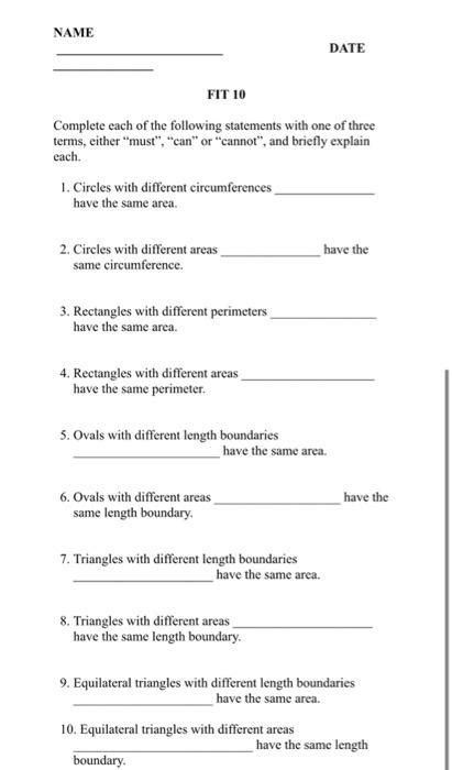 Solved Name Date Fit 10 Complete Each Of The Following