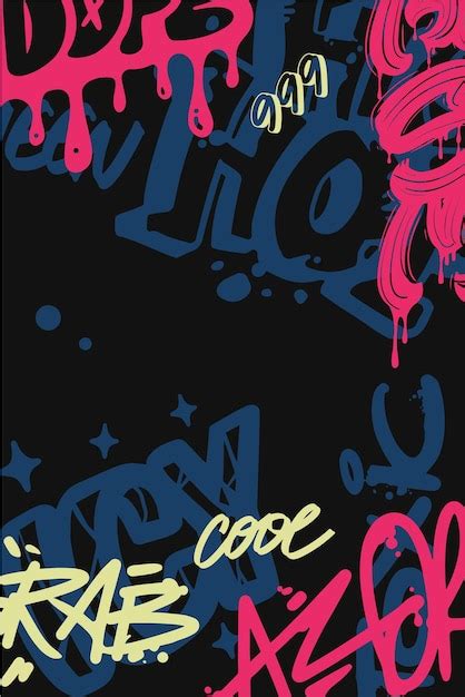 다채로운 태그를 가진 그래피티 포스터 스트리트 아트 커버 손으로 그린 그래피티 스타일 터 일러스트레이션 프리미엄 벡터