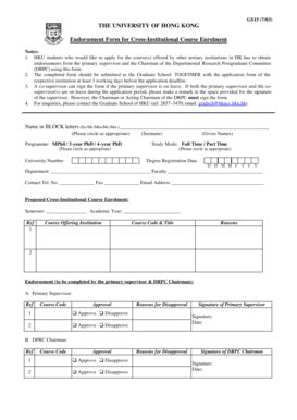 Fillable Online Gradsch Hku Endorsement Form For Cross Institution Course Enrolment For HKU