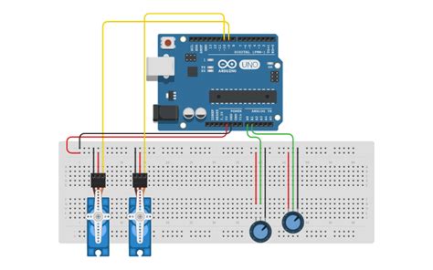 circuit design 2 servo 2 pot tinkercad