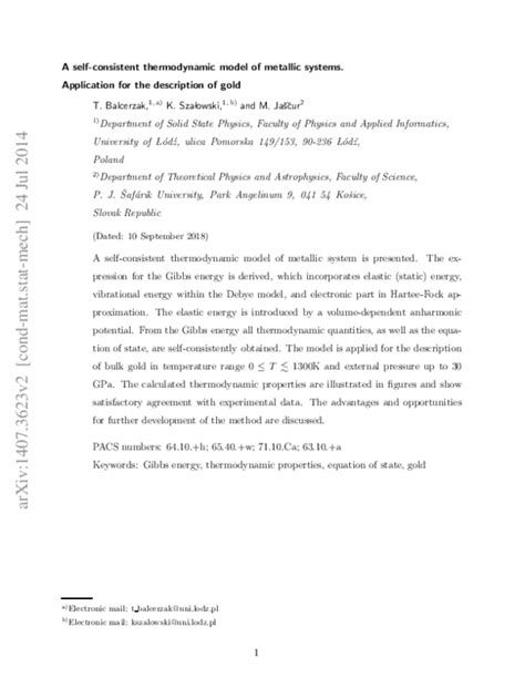 Pdf A Self Consistent Thermodynamic Model Of Metallic Systems Application For The Description
