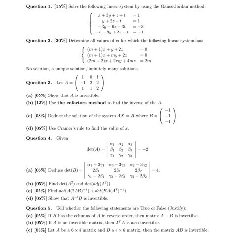 Question 1 [15 ] ﻿solve The Following Linear System