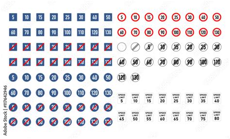 Big Set Of Speed Limit Different Road Signs On White Stock Vector Adobe Stock