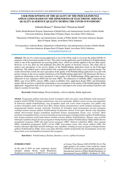 (PDF) USER PERCEPTIONS OF THE QUALITY OF THE PEDULILINDUNGI APPLICATION BASED ON THE DIMENSIONS ...