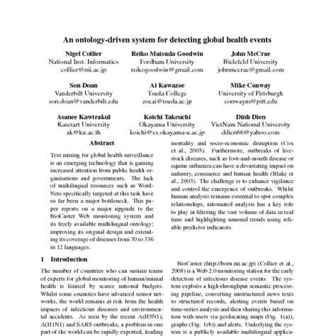 An Ontology Driven System For Detecting Global Health Events Acl Anthology