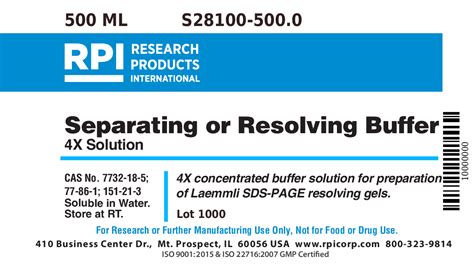 S28100 5000 Separating Or Resolving Buffer 4x Solution 500 Milliliters S28100 5000 Separating Or Resolving Buffer 4x Solution 500 Milliliters